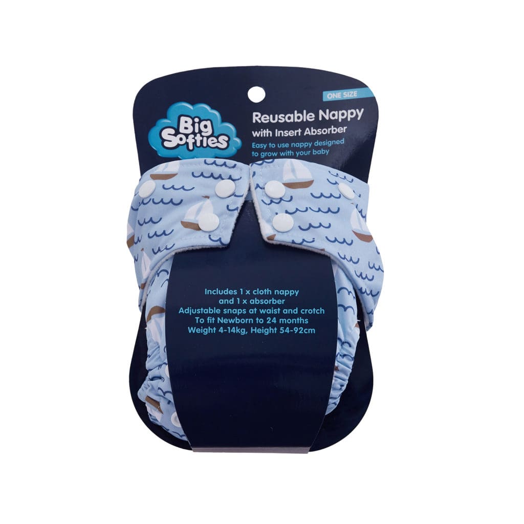 Big Softies Reusable Nappy With Insert Absorber - Boat | C Stuart Brands